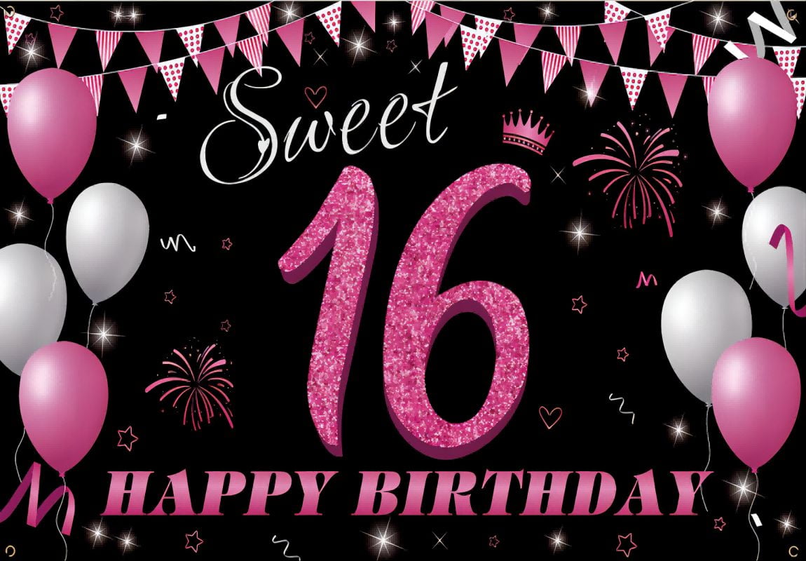 Sweet 16 Backdrop Neon Graffti s Crown Hot Pink Girl 16th Birthday ...