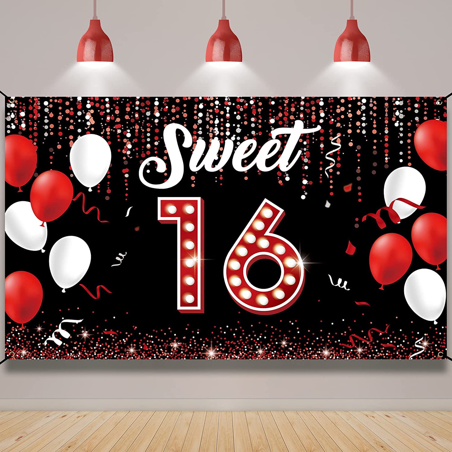 Sweet 16 Birthday Backdrop Banner, Happy 16th Birthday Decorations for ...