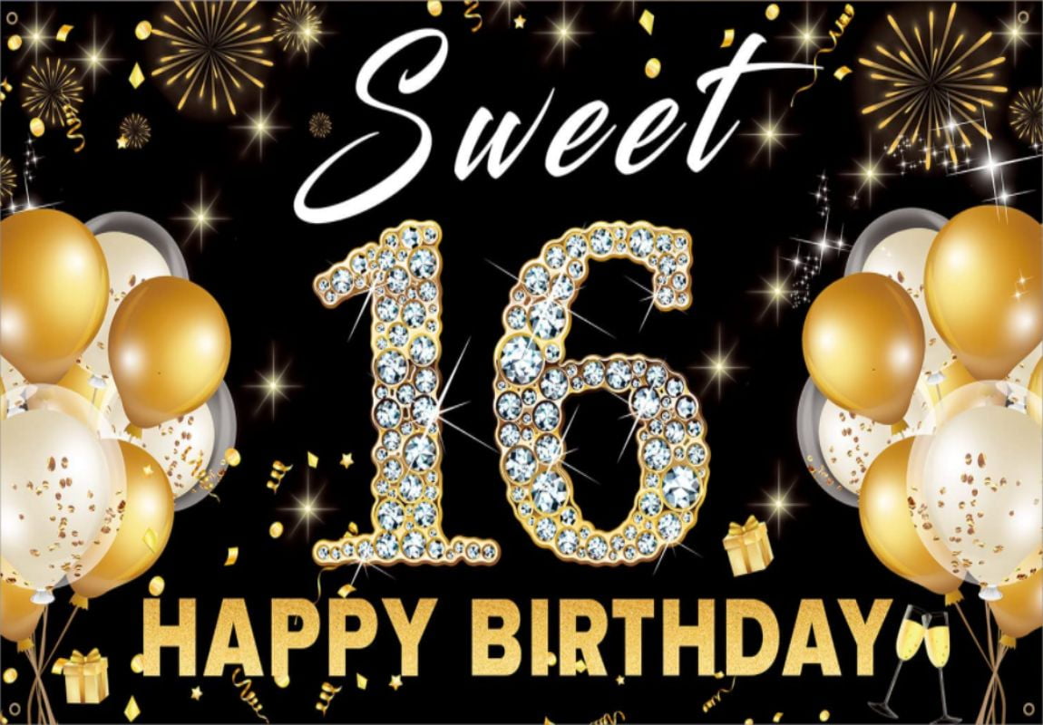 Sweet 16 Birthday Backdrop Banner rations Rose Gold rations for Sweet ...