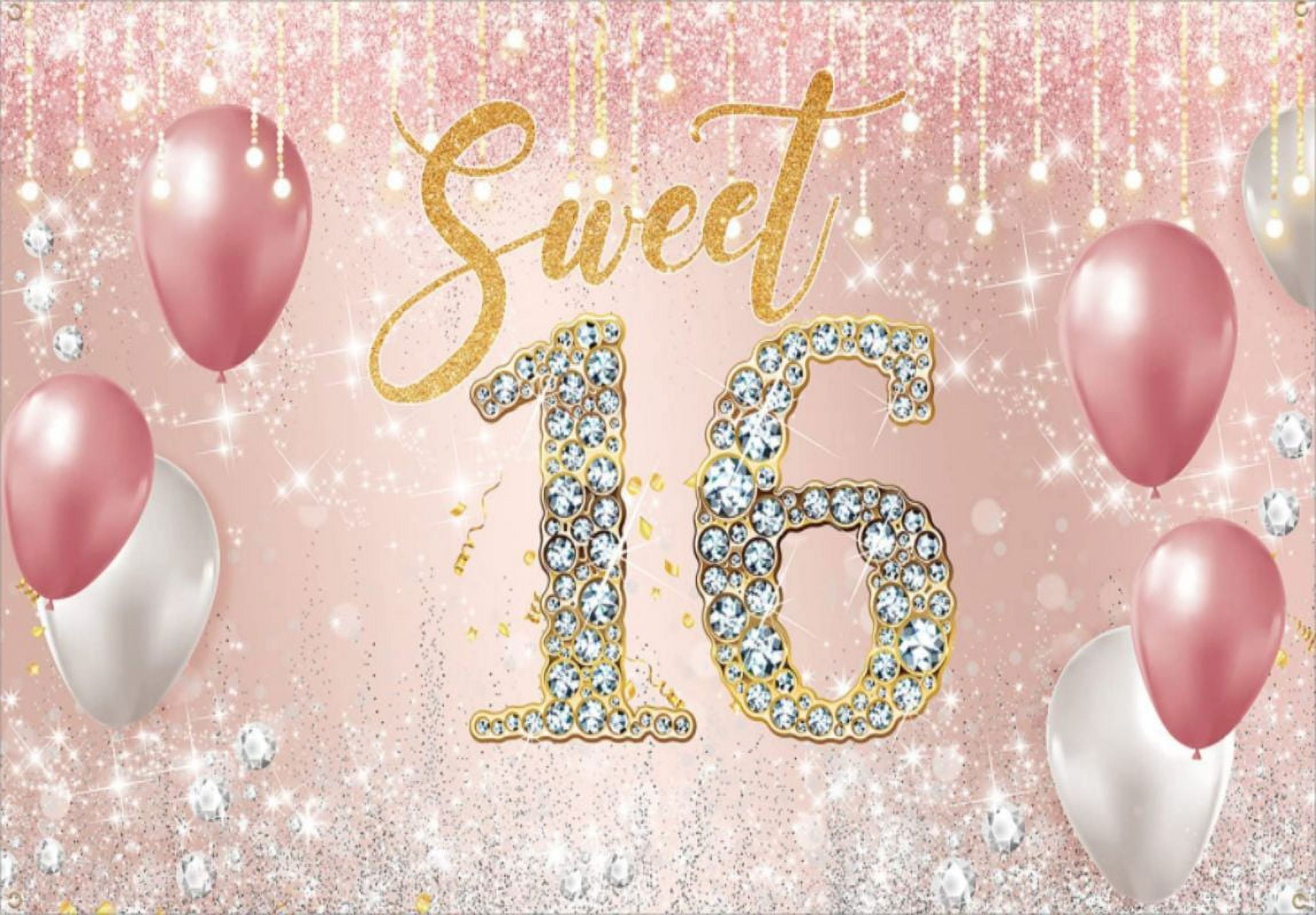 Sweet 16 Birthday Backdrop Banner rations Rose Gold rations for Sweet ...