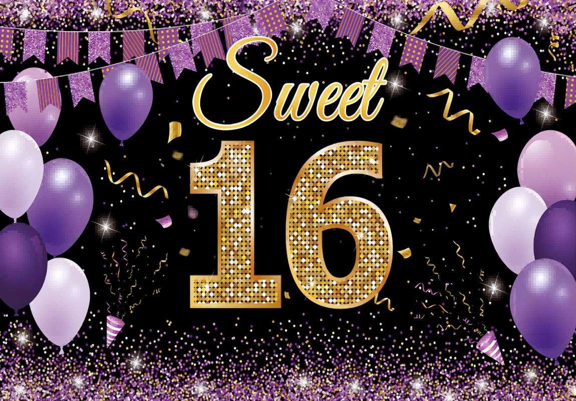 Sweet 16 Birthday Backdrop Banner rations Rose Gold rations for Sweet ...