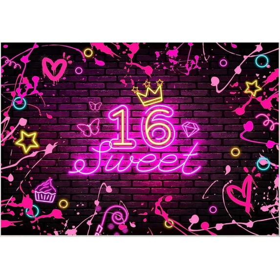 Sweet 16 Birthday Backdrop Banner rations Rose Gold rations for Sweet ...