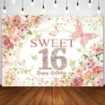 Sweet 16 Birthday Backdrop Blush Pink Floral Butterfly Sweet Sixteen ...