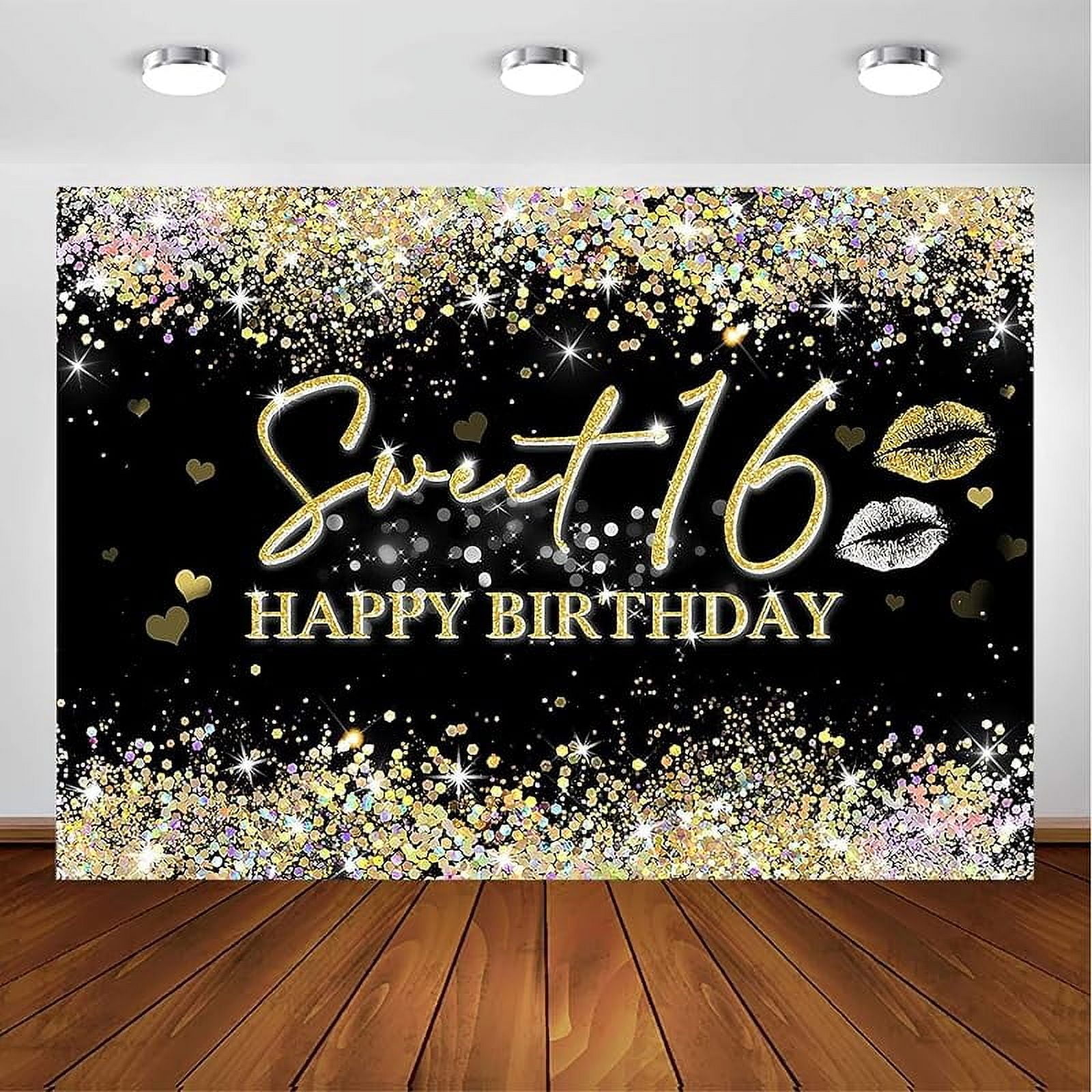 Sweet 16 Birthday Backdrop Glitter Sprinkle Dots Birthday Party ...