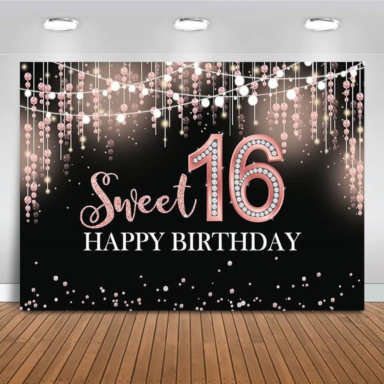 Sweet 16 Birthday Backdrop Silver Sweet Sixteen Background Girls 16th ...