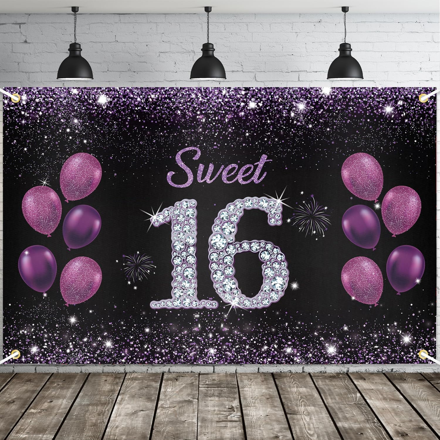 Sweet 16 Birthday Banner, Purple Happy 16th Birthday Party Decorations ...