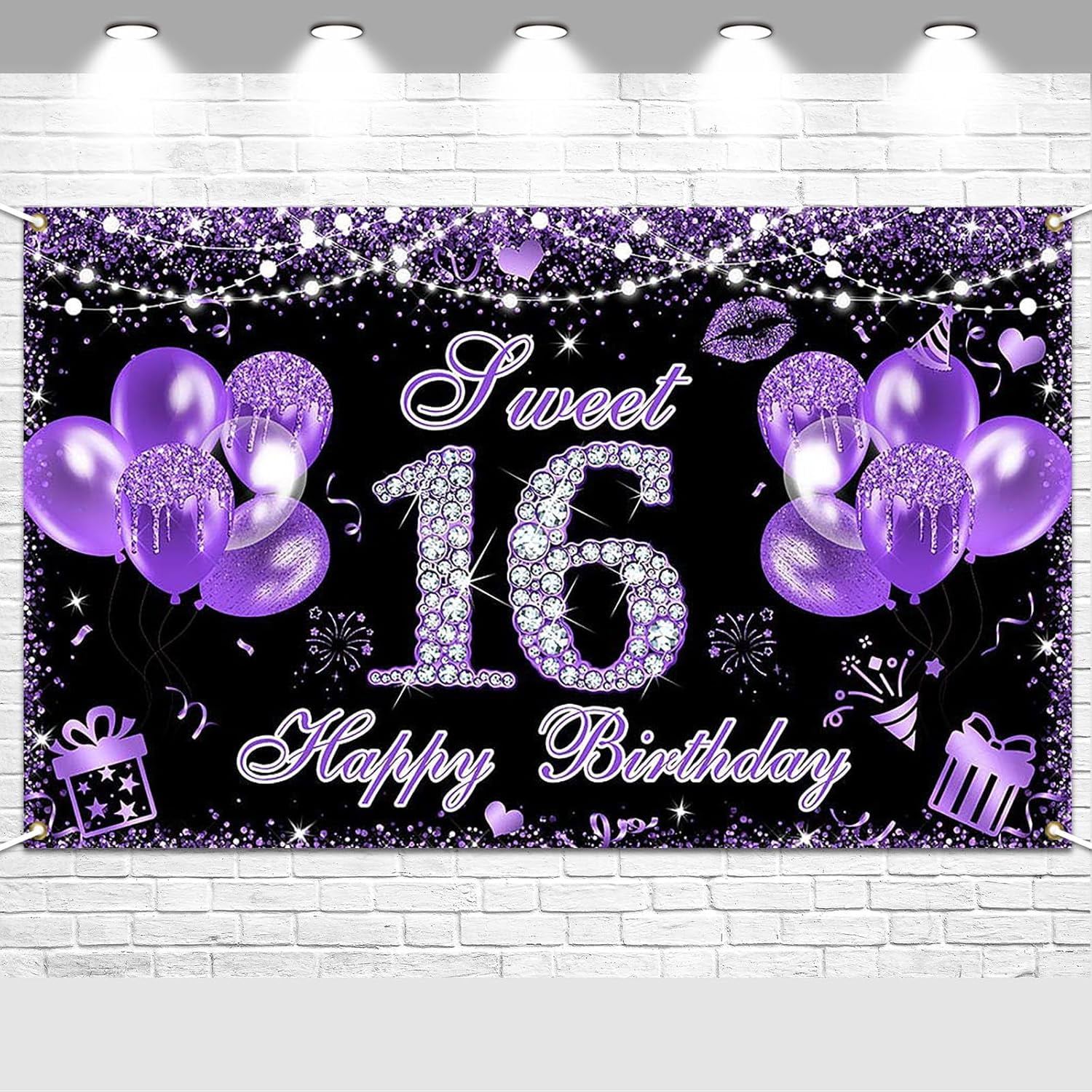 Sweet 16 Birthday Banner Purple Sweet Sixteen Party Decorations ...