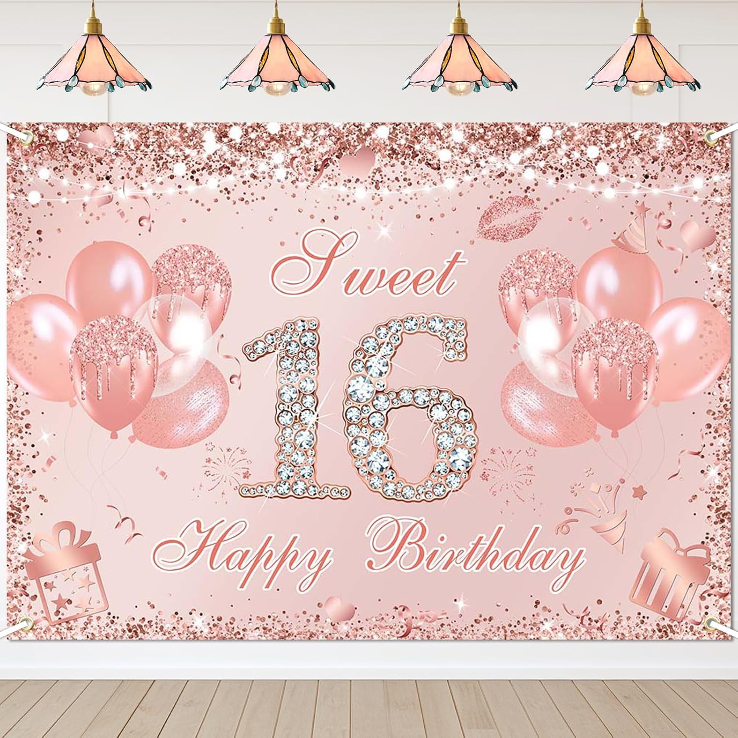 Sweet 16 Birthday Banner Rose Gold Sweet Sixteen Party Decorations ...