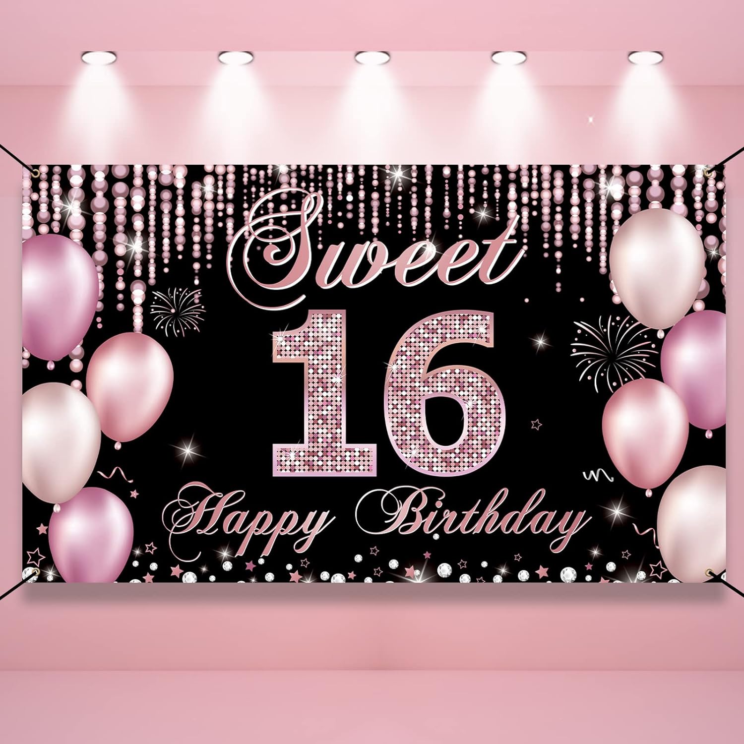 Sweet 16 Birthday Decorations, Happy 16th Birthday Banner Backdrop for ...