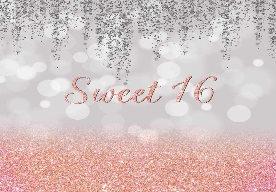 Sweet 16 Birthday Party Backdrop Blue Flowers Glitter Gowns Crown Sweet ...