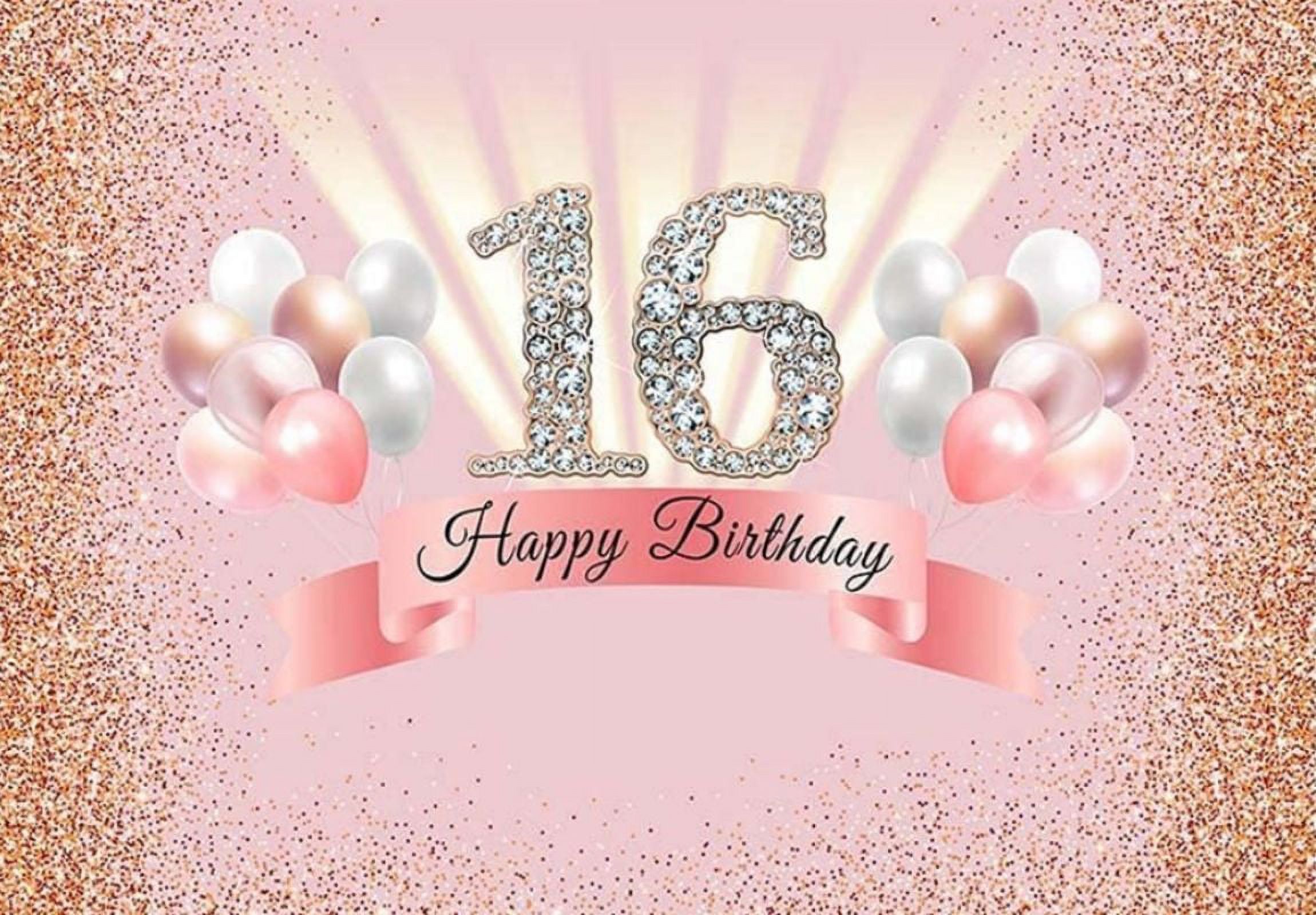 Sweet 16 Birthday Party Backdrop Blue Flowers Glitter Gowns Crown Sweet ...