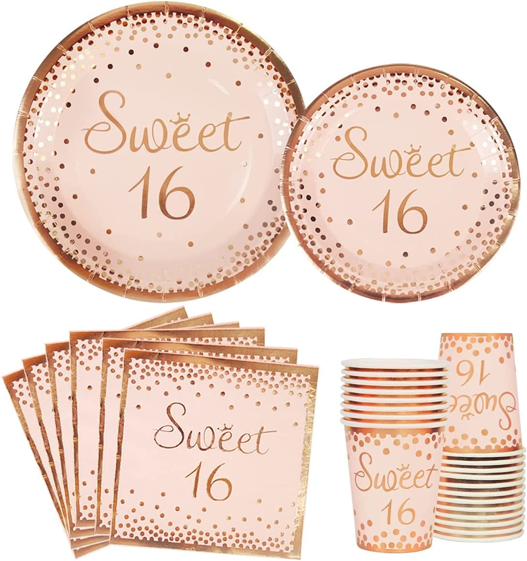 Sparkles Hub Sweet 16 Birthday Party Supplies, Disposable, Pink and ...