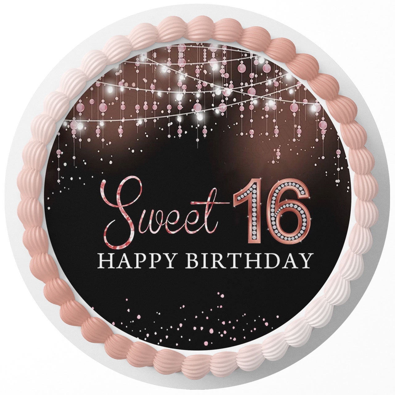 Sweet 16 Black Pink Edible Cake Image Topper Birthday Photo Icing ...