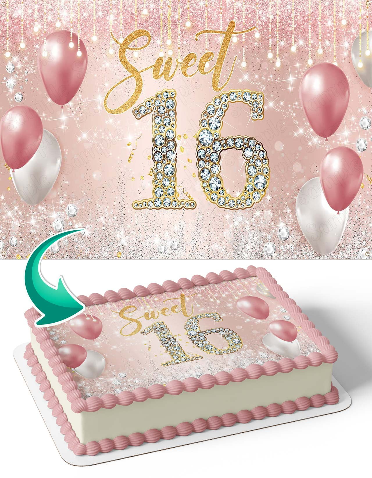 Sweet 16 Gold Rose Edible Image Cake Topper Personalized Birthday Sheet ...