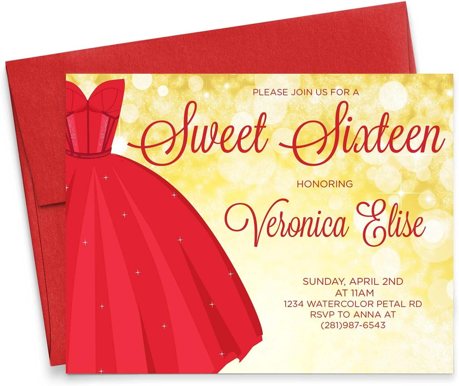 Sweet 16 Invitations Red and , Sweet 16 Invites with Envelopes, Red and ...