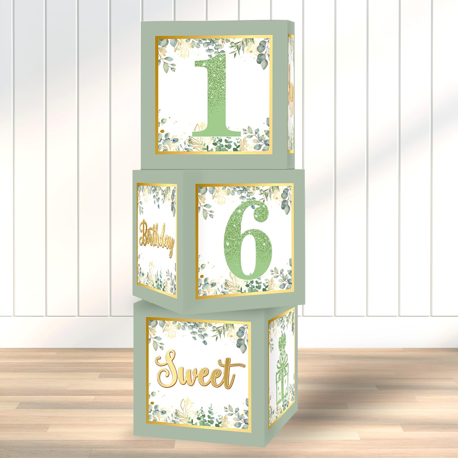 Sweet 16 Party Decorations Boxes - 3Pcs Sage Green and Gold 16th ...