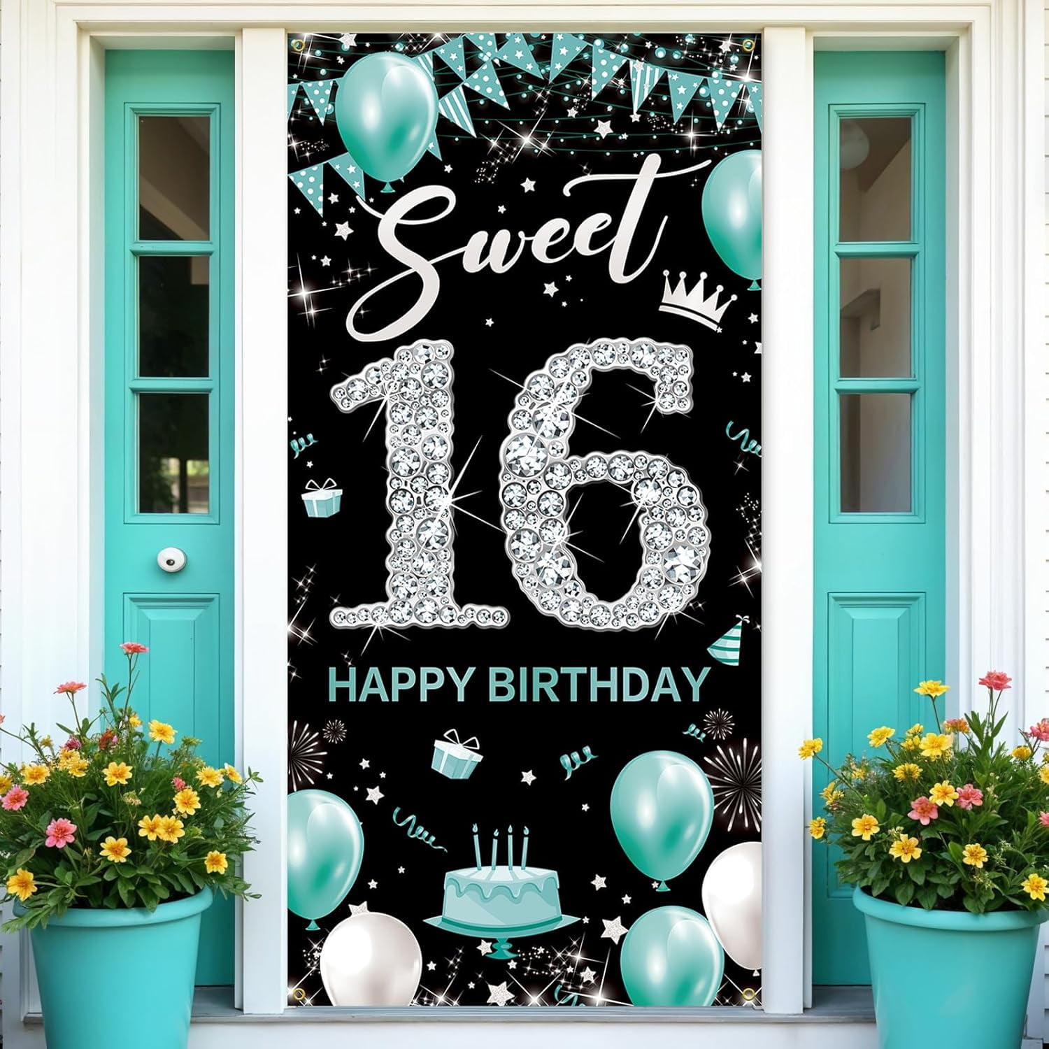 Sweet 16 Party Decorations, Fabric Happy 16th Birthday Banner Backdrop ...