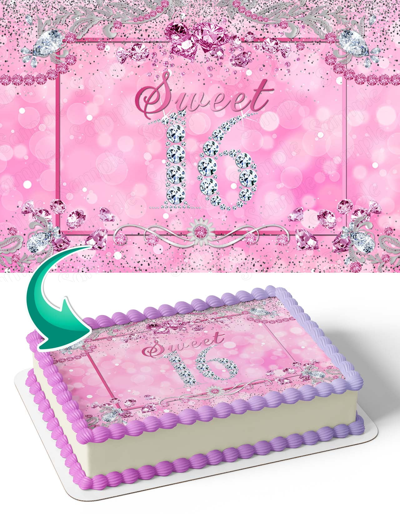 Sweet 16 Pink Party SW16 Edible Image Cake Topper Birthday Sheet Banner ...