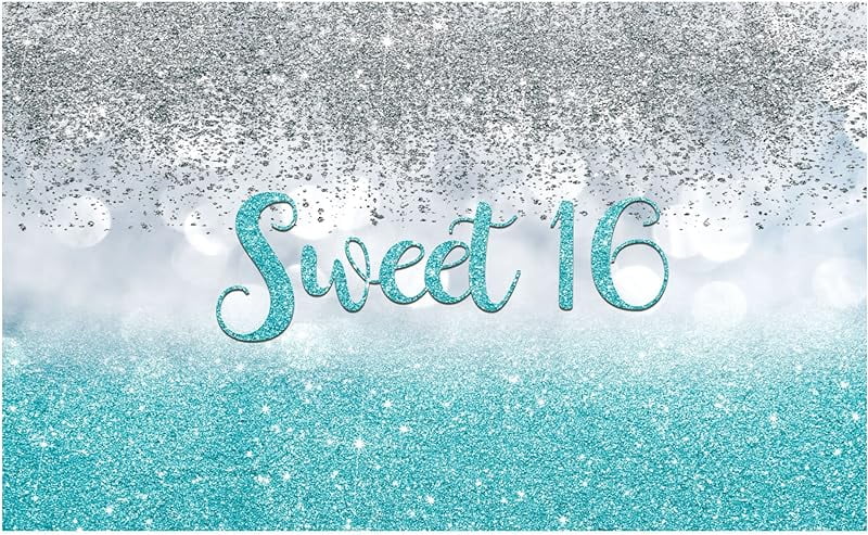 Sweet 16 Silver Blue Bokeh Glitter Backdrop for Girls Happy 16th ...