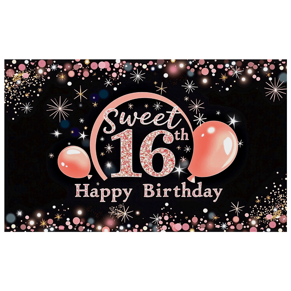 Sweet 16th Birthday Background Banner with Glitter Balloons Sparkles ...
