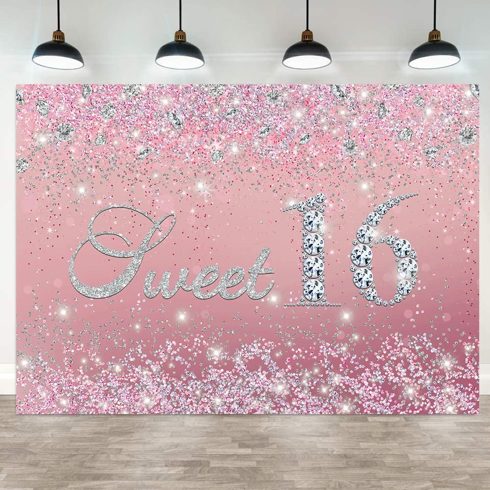 Sweet 16th Birthday Beautiful Backdrop Glitter Pink Diamonds Girls 16th ...