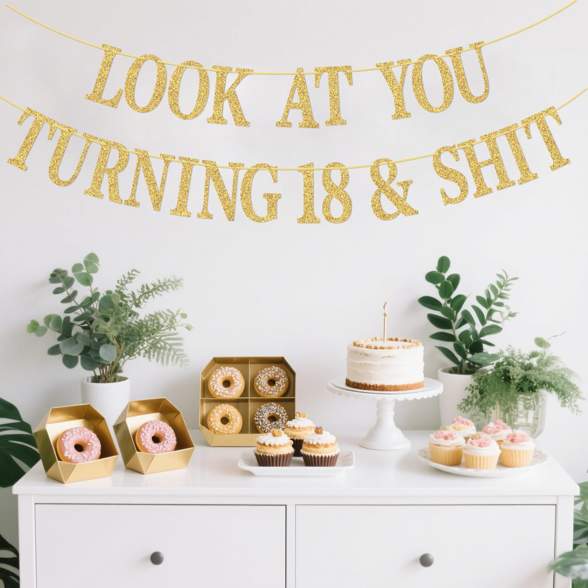 Sweet 18 Birthday Banner - Gold AFN1Glitter Happy Birthday Banner Party ...