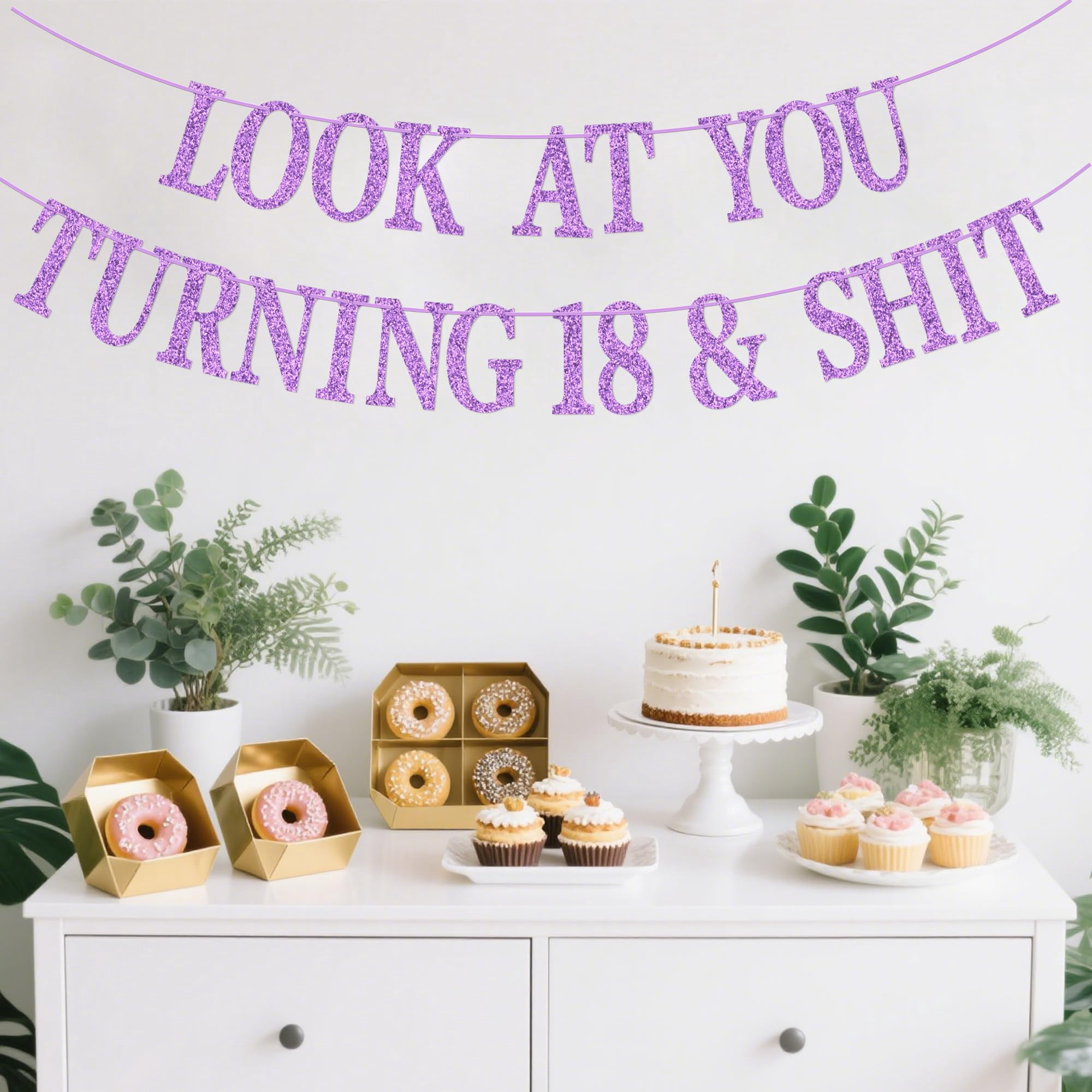 Sweet 18 Birthday Banner - Purple AFN1Glitter Happy Birthday Banner ...