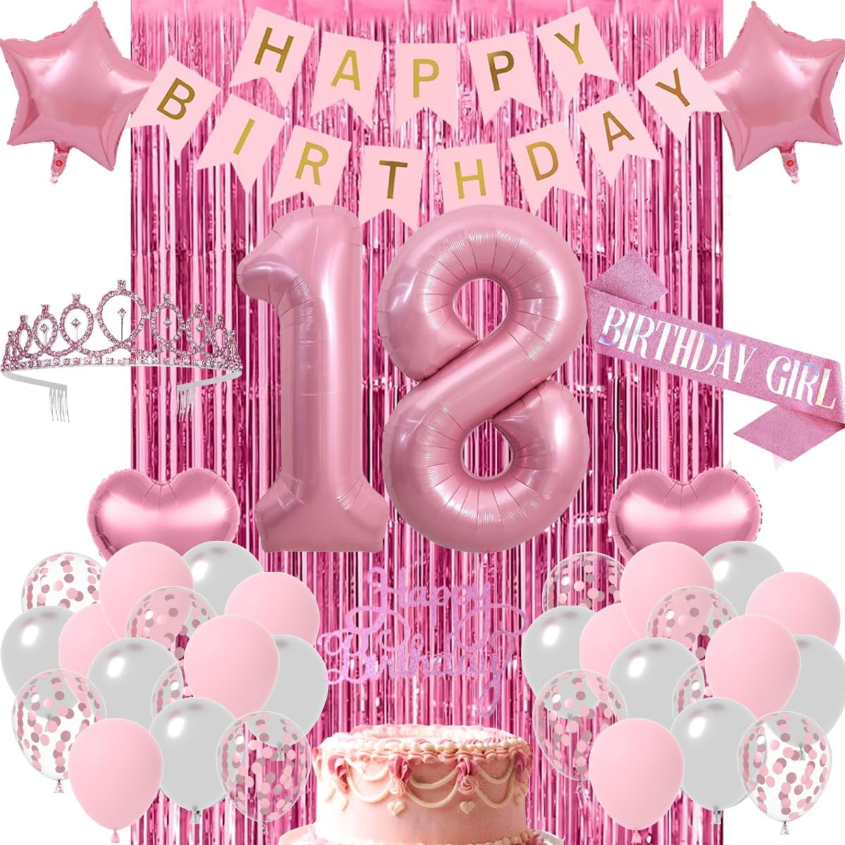 Sweet 18 Party FEV6 Decorations for Girls, Pink and 18th Birthday ...