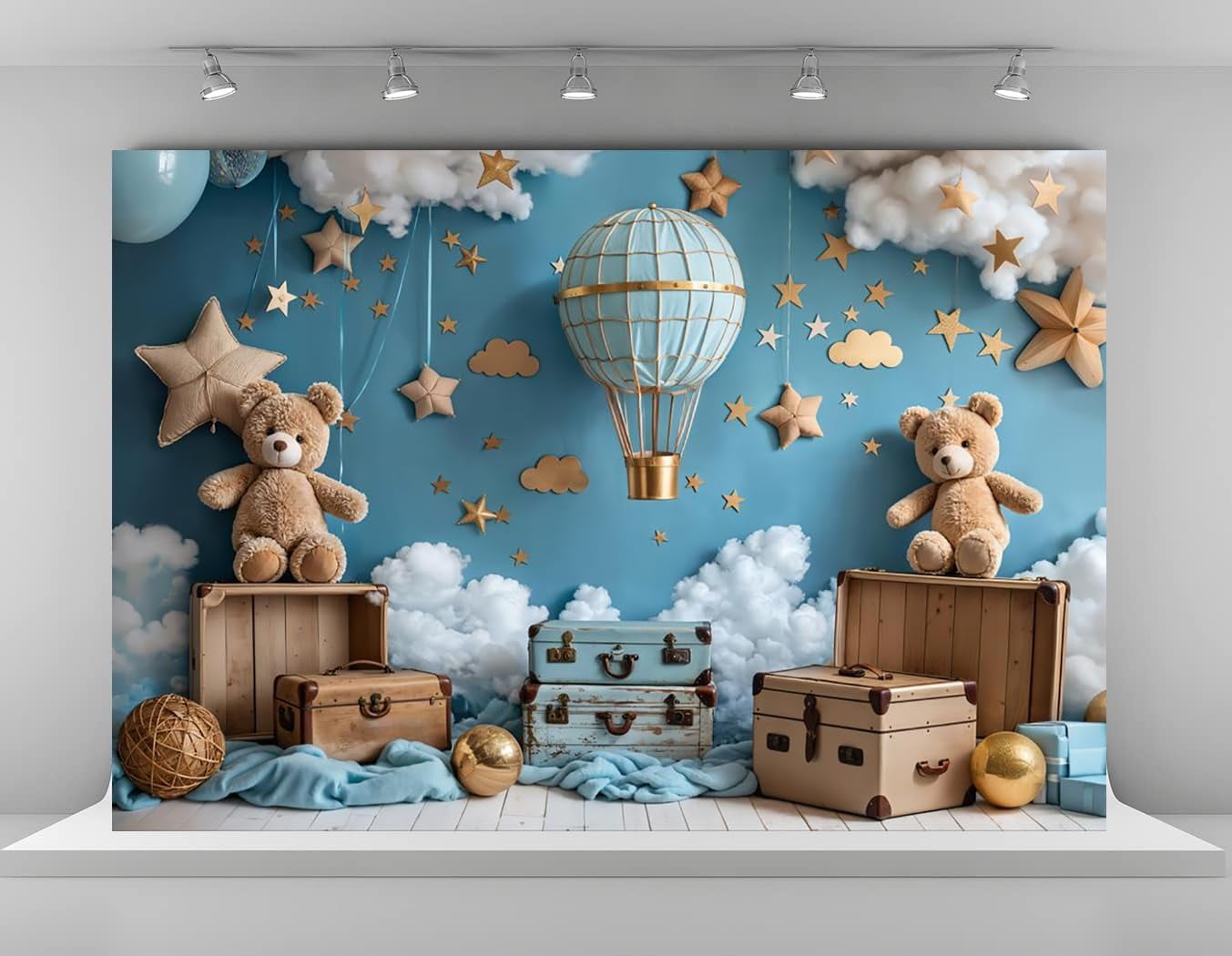 Sweet 1st Birthday Party Backdrops for Photography Hot Air Balloon Background Toy Bear Cloud ...