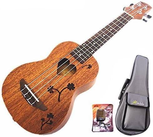 Sweet 21" Mahogany heart hole with flowers carved Soprano Ukulele+ ...