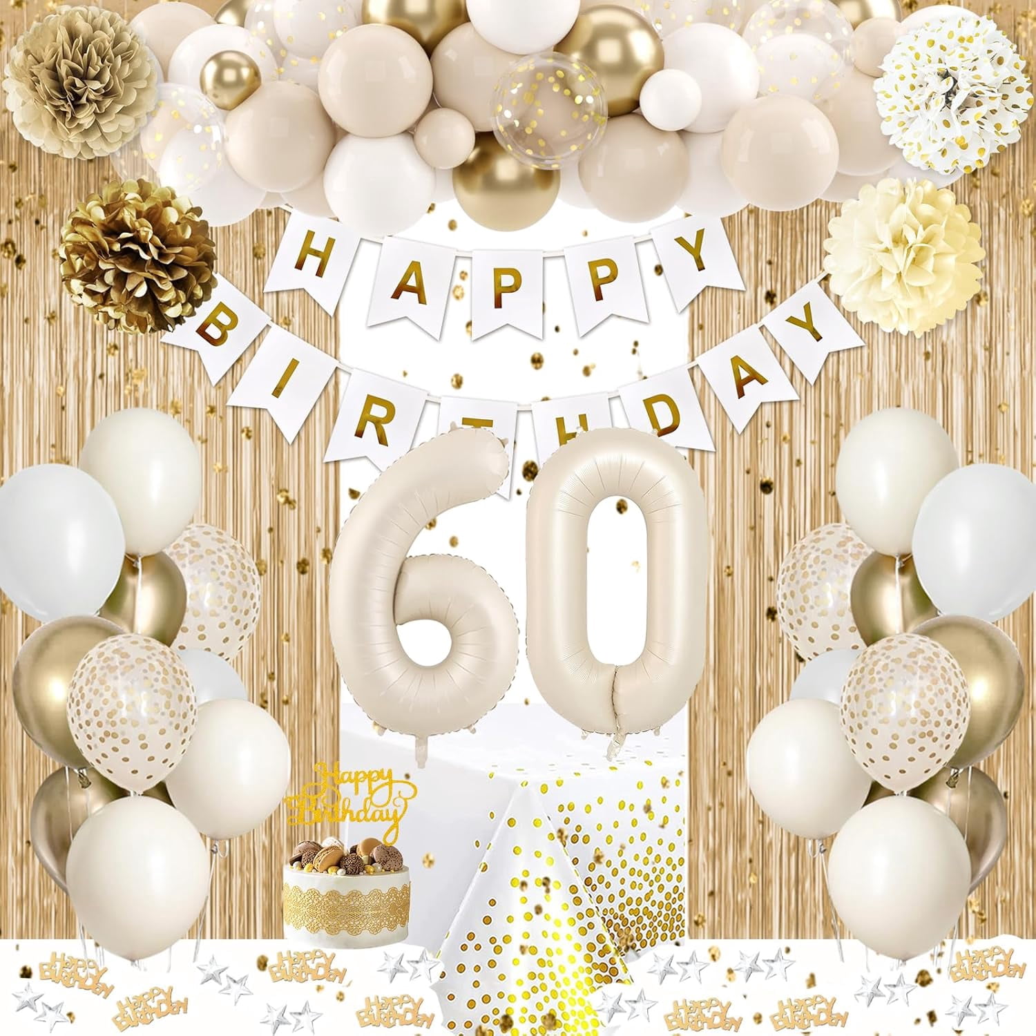Sweet 60 Birthday Party Decorations, White and Gold Balloons Set for ...