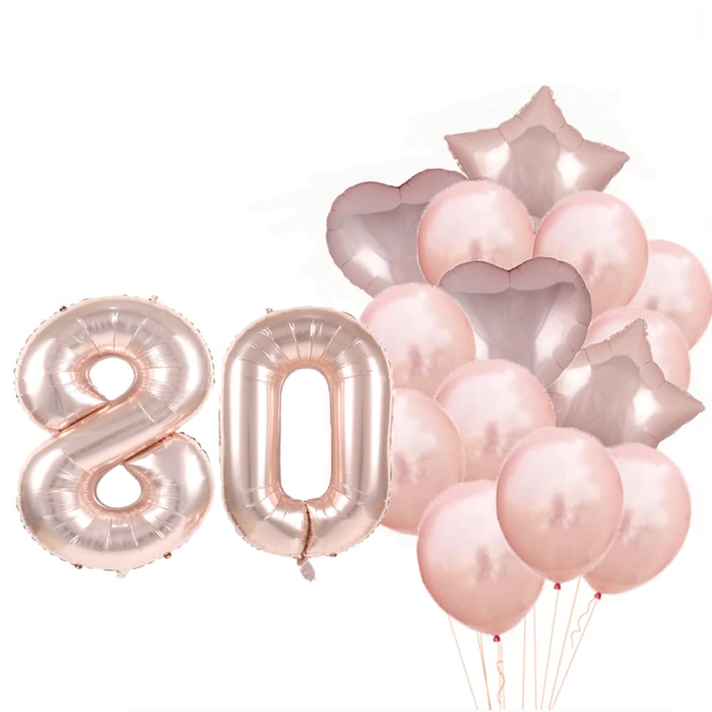 Sweet 80th Birthday Decorations - Rose Gold Number 80 Balloons & Foil ...