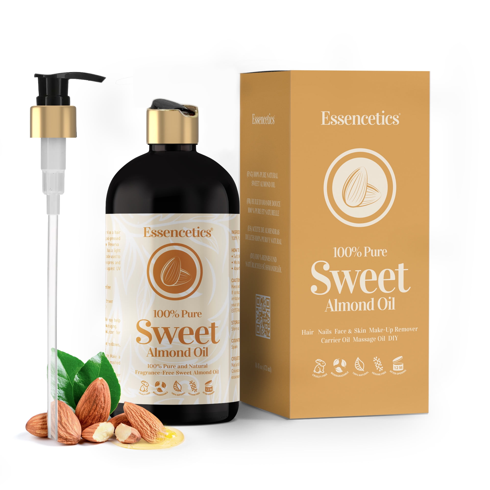 Sweet Almond Oil 16 oz - 100% Pure & Natural Sweet Almond Oil for Skin ...