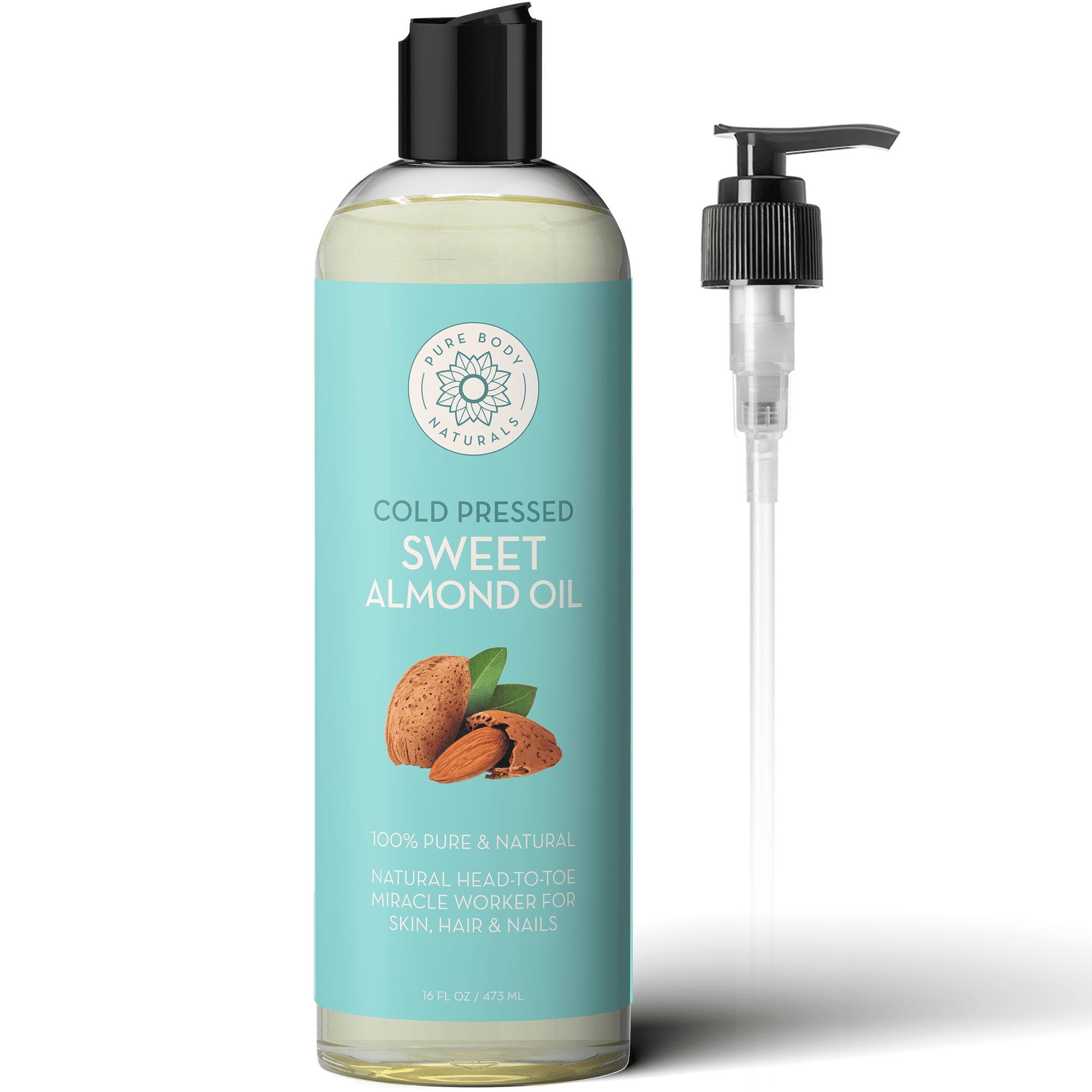 Pure Body Naturals Sweet Almond Oil 16 fl oz Cold Pressed Hydrates Dry ...