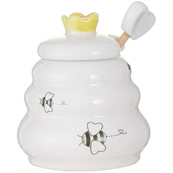 Sweet As Can Bee Ceramic Honey Pot with Wooden Dipper - Walmart.com
