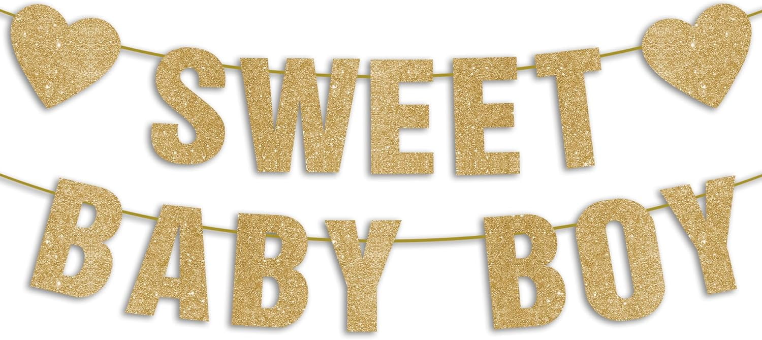 Sweet Baby Boy Gold Glitter Banner, Baby Shower Decorations for Boy ...