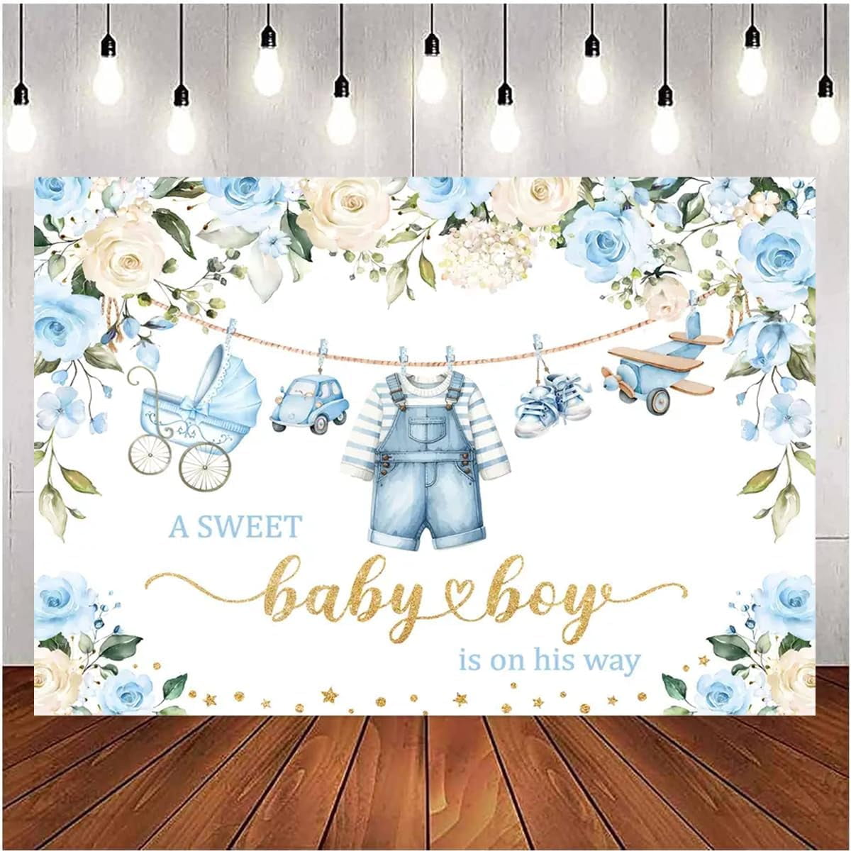 A Sweet Baby Boy is On The Way Photography Background Blue Floral Green ...