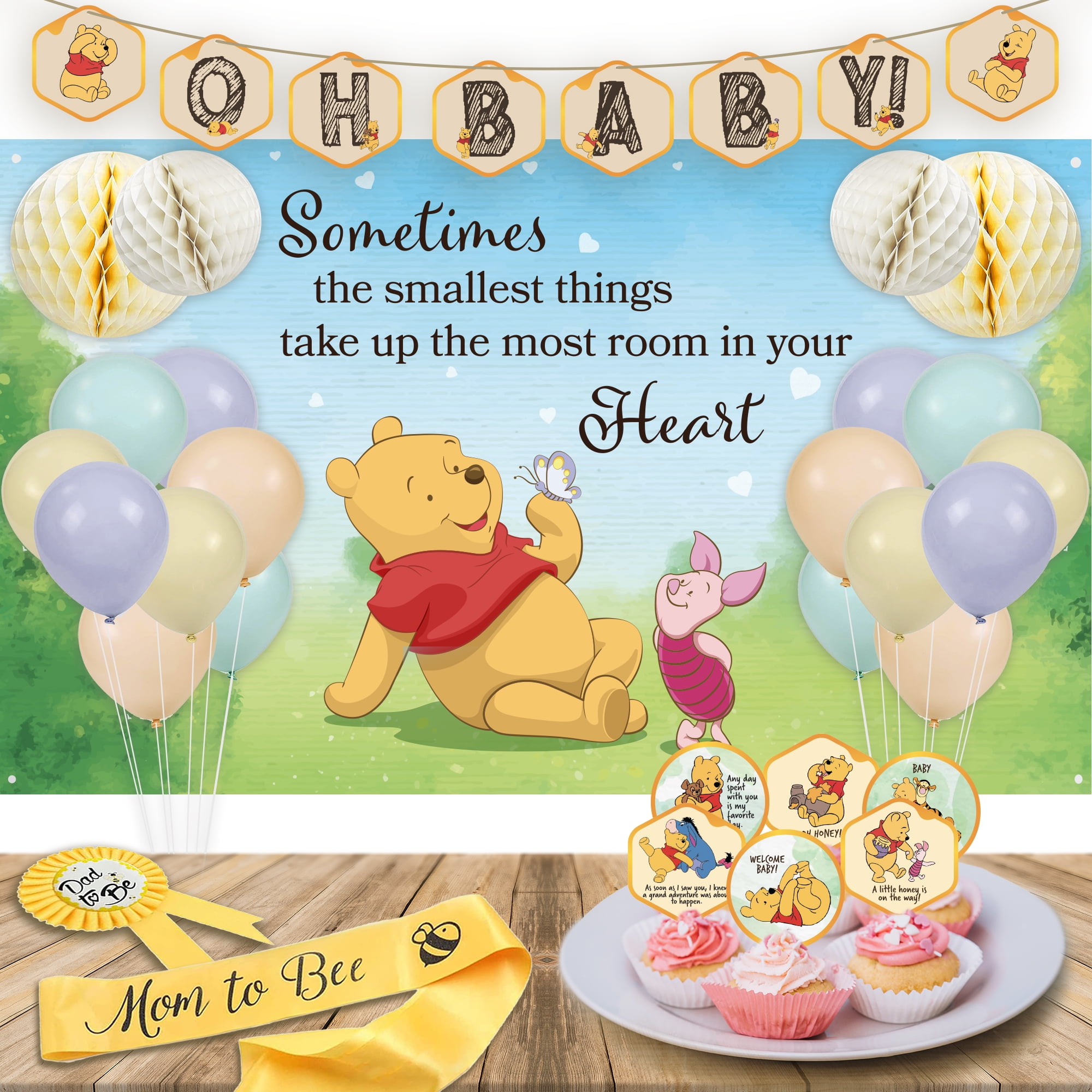 Sweet Baby Co. Winnie the Pooh Baby Shower Decor Kit with Vintage Sign ...