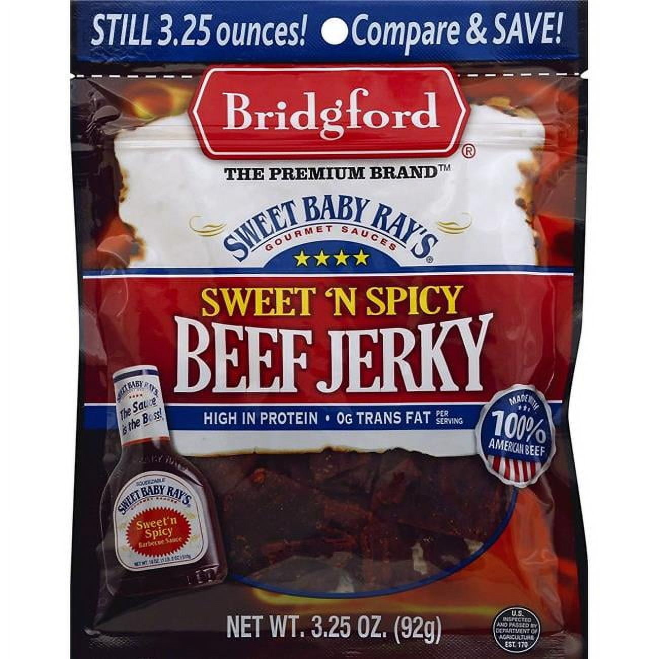 Bridgford Sweet Baby Rays Sweet N Spicy Beef Jerky, High Protein Snack ...