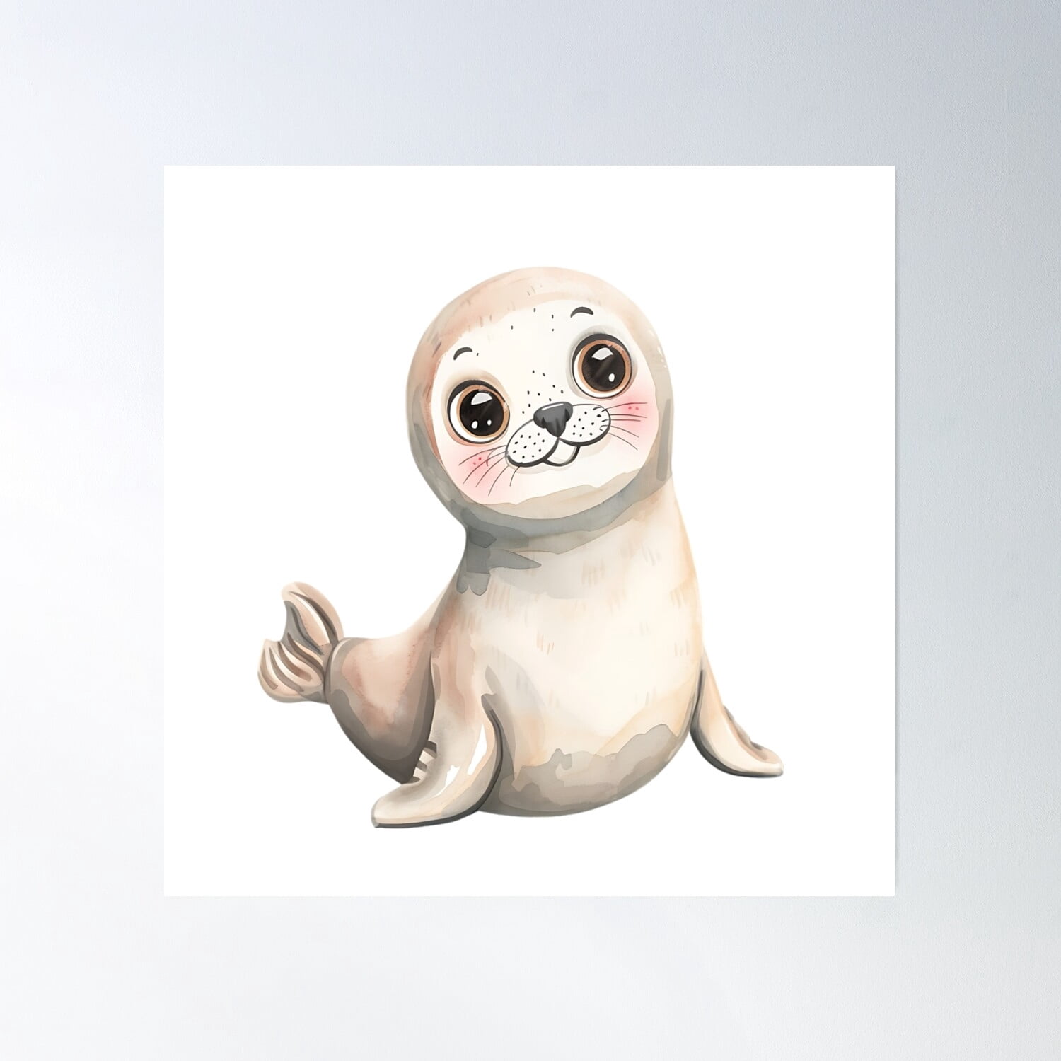 Sweet Baby Seal Illustration Poster Wall Art, Modern Wall Decor, 16x16 ...