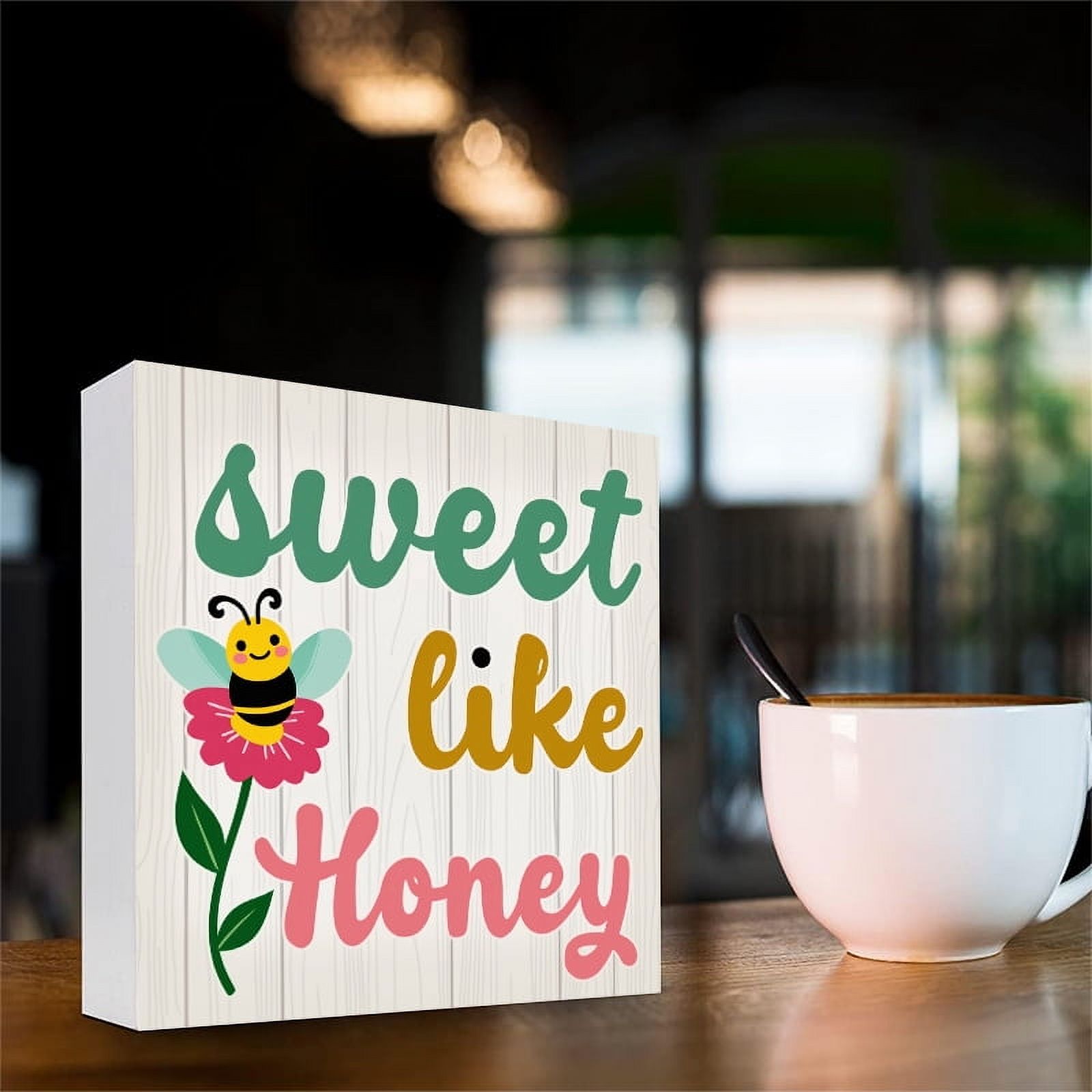 Sweet Bee Delight Wooden Box Sign - Yellow Bee on Pink Flower Design ...