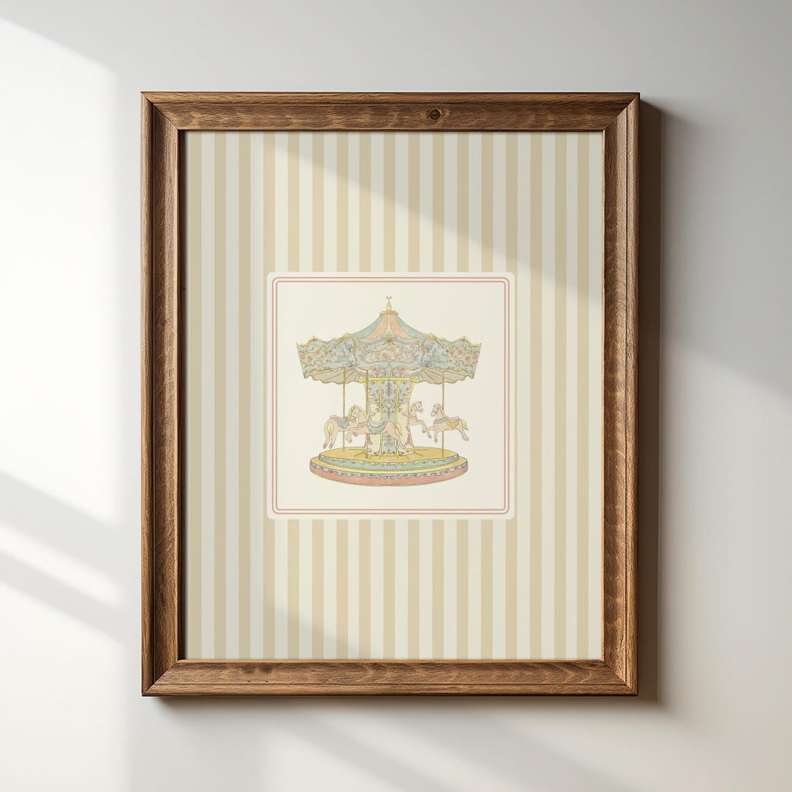 Sweet Beige Striped Vintage Carousel Art Print, Vertical, Instant ...
