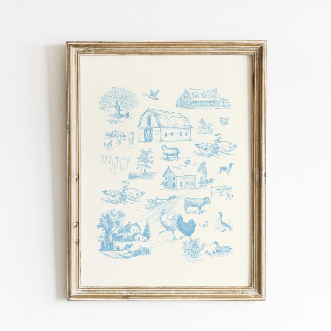 Sweet Blue Farm Life Toile Illustration Print, Trendy Decor, Abstract ...