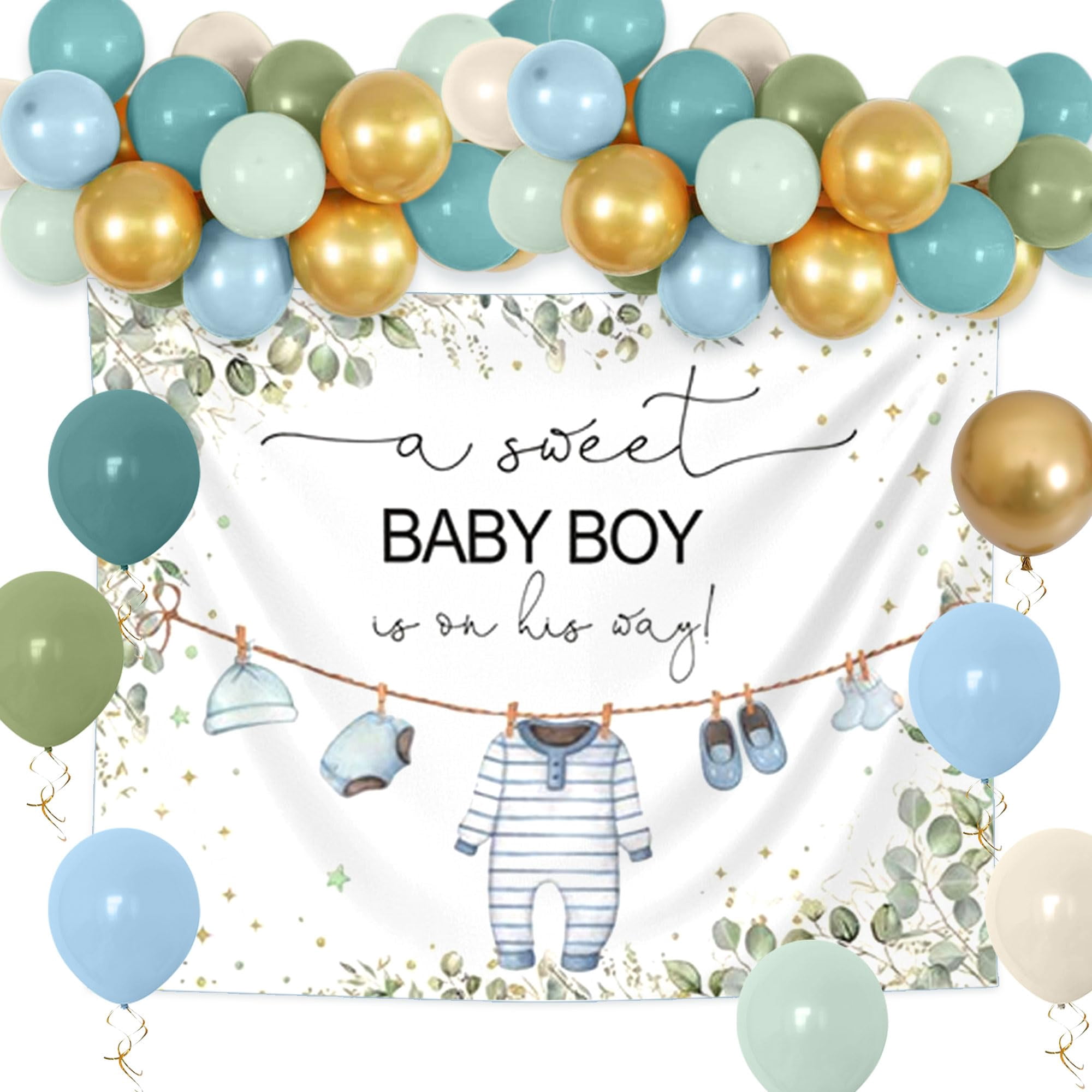 Sweet Boy Backdrop Baby SSF20 Shower Greenery A Sweet Baby Boy is On ...
