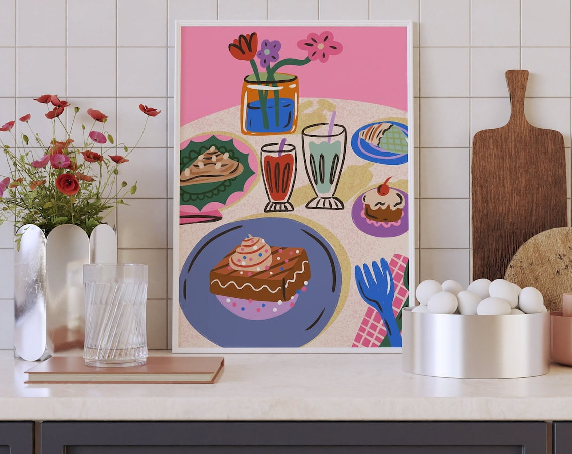 Sweet Breakfast On The Table Colorful Wall Art, Still Life Art, Kitchen ...