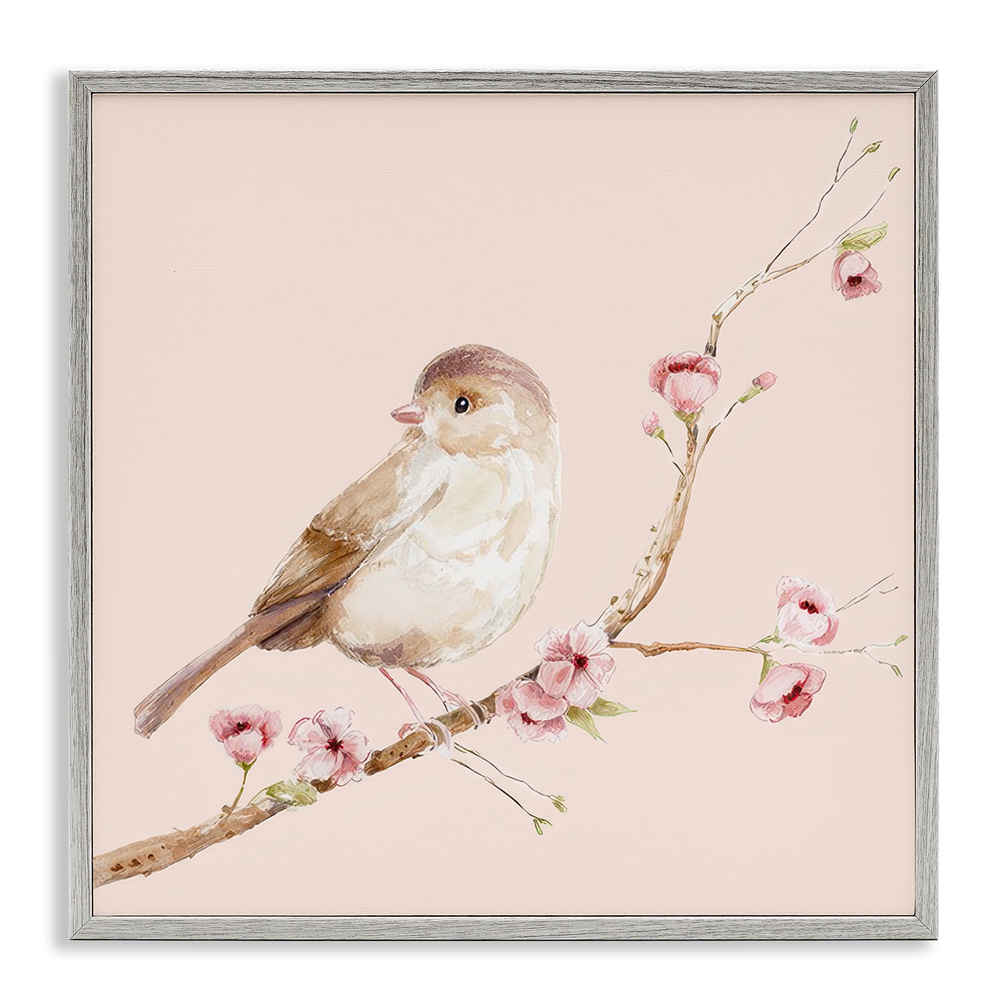 Sweet Brown Bird Perched Gray Framed Giclee Art, design by Lisa ...