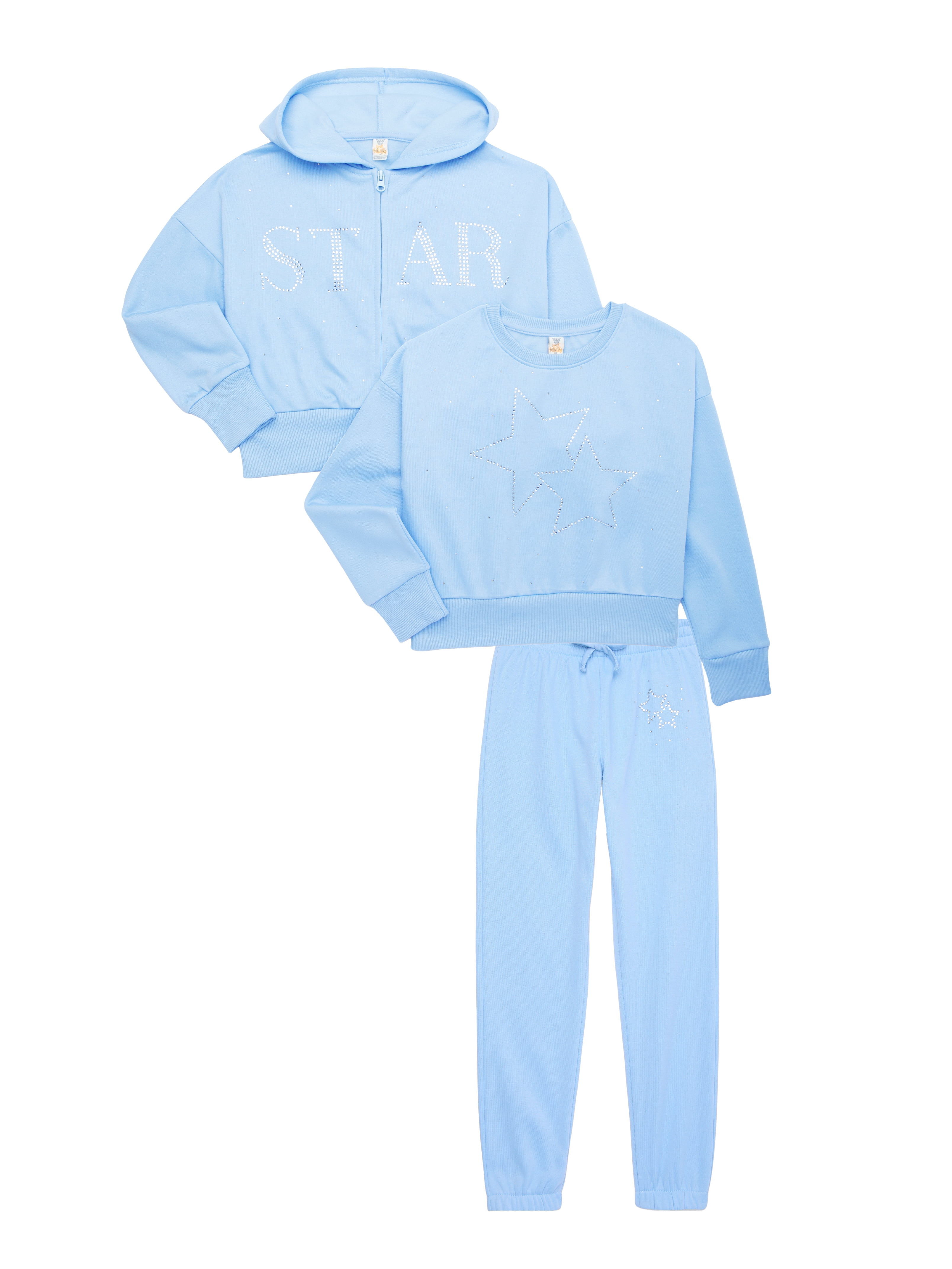 Sweet Butterfly Girls Fleece Pullover, Zip-Up Jacket and Jogger Set, 3 ...