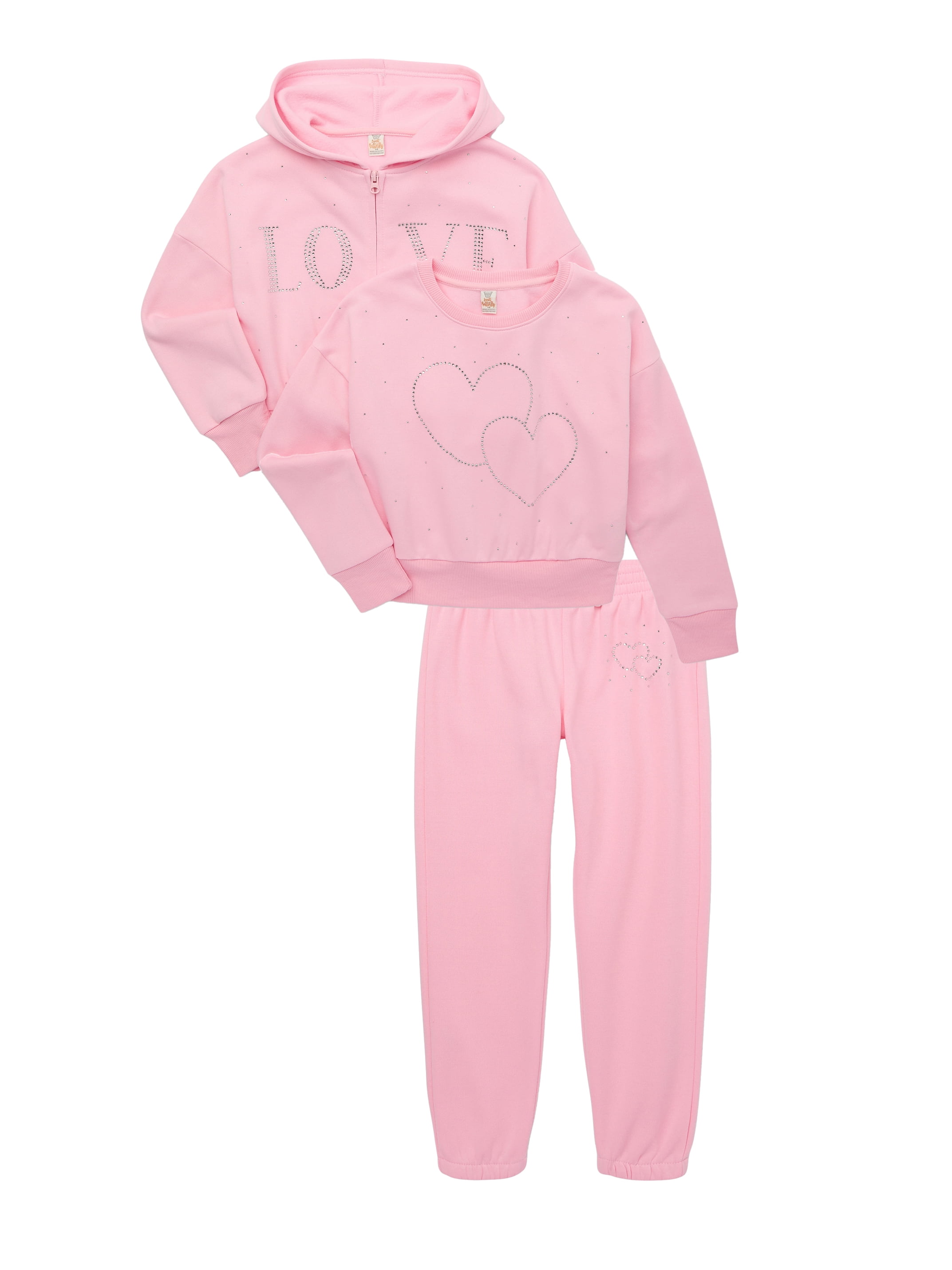 Sweet Butterfly Girls Fleece Pullover, Zip-Up Jacket and Jogger Set, 3 ...