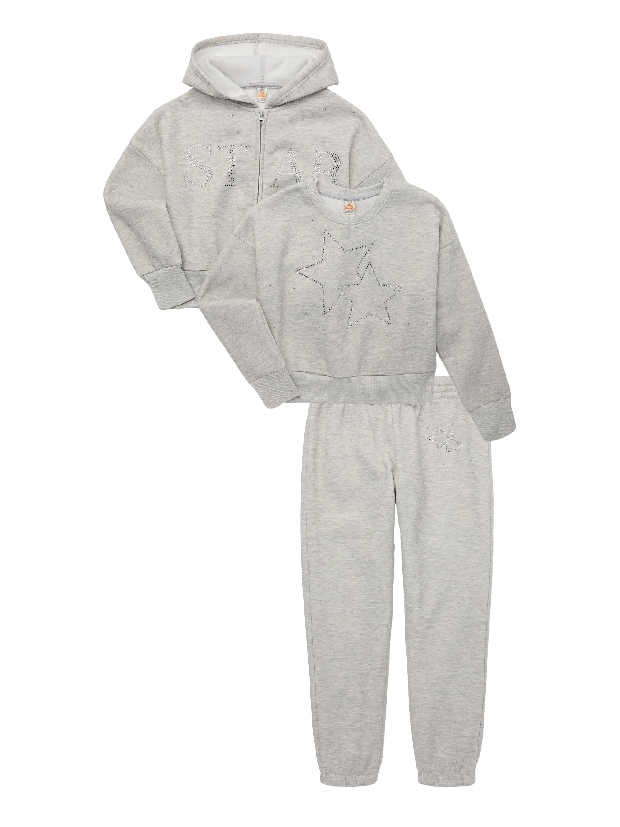 Sweet Butterfly Girls Fleece Pullover, Zip-Up Jacket and Jogger Set, 3 ...