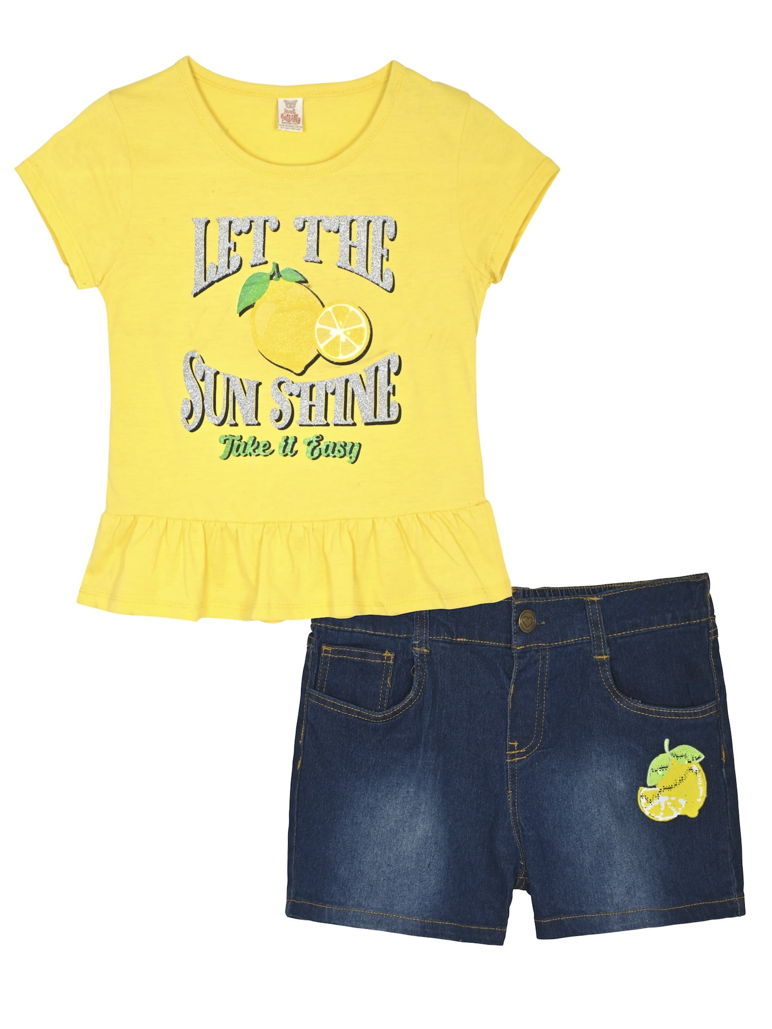 Sweet Butterfly Girls Knit Top and Denim Short Set, Sizes 4-16 ...
